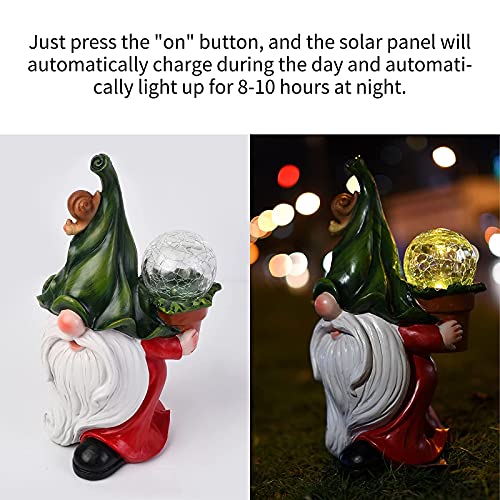 Gnomes Garden Decorations, Solar Powered Garden Gnomes Figurine for Home Patio Yard Lawn Porch Decorations, 10 Inches Large Outdoor Gnome Statue Sculptures with Solar Lights