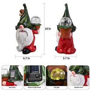 Gnomes Garden Decorations, Solar Powered Garden Gnomes Figurine for Home Patio Yard Lawn Porch Decorations, 10 Inches Large Outdoor Gnome Statue Sculptures with Solar Lights