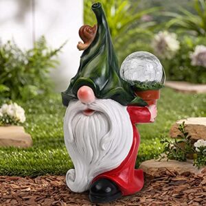 Gnomes Garden Decorations, Solar Powered Garden Gnomes Figurine for Home Patio Yard Lawn Porch Decorations, 10 Inches Large Outdoor Gnome Statue Sculptures with Solar Lights