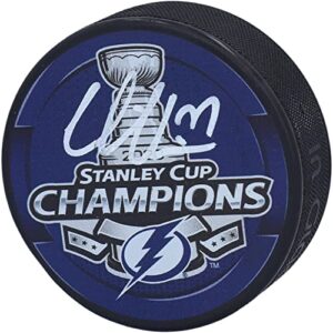 victor hedman tampa bay lightning 2020 stanley cup champions autographed 2020 stanley cup champions logo hockey puck – autographed nhl pucks