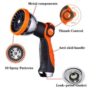 Garden Hose Nozzle Spray Nozzle,10 Hose Metal Duty Watering Patterns Thumb Control On Off Valve, High Pressure Nozzle Sprayer for Watering Plants, Car Wash,Cleaning,Showering Pets