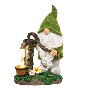 teresa’s collections garden gnomes decorations for yard with solar lights, large cute flocked garden sculptures & statues garden gifts for mom front porch patio outdoor lawn ornaments, 11.4″