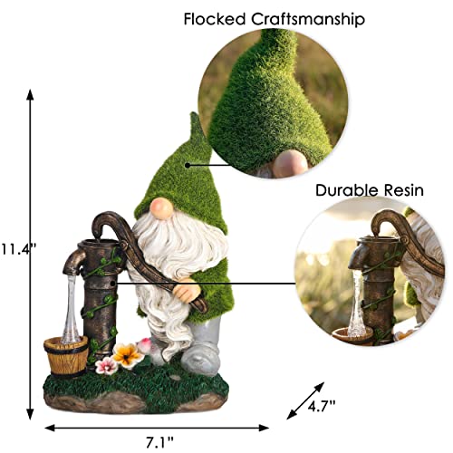 TERESA'S COLLECTIONS Garden Gnomes Decorations for Yard with Solar Lights, Large Cute Flocked Garden Sculptures & Statues Garden Gifts for Mom Front Porch Patio Outdoor Lawn Ornaments, 11.4"