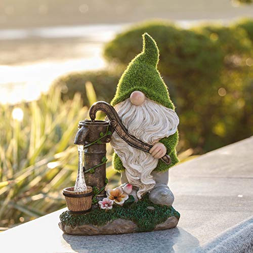 TERESA'S COLLECTIONS Garden Gnomes Decorations for Yard with Solar Lights, Large Cute Flocked Garden Sculptures & Statues Garden Gifts for Mom Front Porch Patio Outdoor Lawn Ornaments, 11.4"