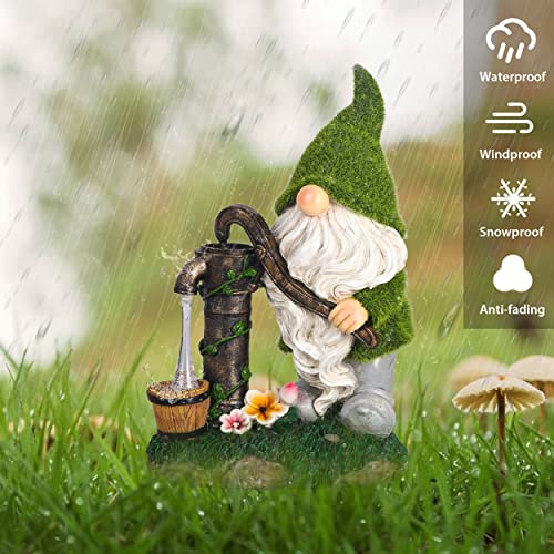 TERESA'S COLLECTIONS Garden Gnomes Decorations for Yard with Solar Lights, Large Cute Flocked Garden Sculptures & Statues Garden Gifts for Mom Front Porch Patio Outdoor Lawn Ornaments, 11.4"