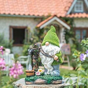 TERESA'S COLLECTIONS Garden Gnomes Decorations for Yard with Solar Lights, Large Cute Flocked Garden Sculptures & Statues Garden Gifts for Mom Front Porch Patio Outdoor Lawn Ornaments, 11.4"