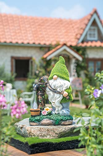 TERESA'S COLLECTIONS Garden Gnomes Decorations for Yard with Solar Lights, Large Cute Flocked Garden Sculptures & Statues Garden Gifts for Mom Front Porch Patio Outdoor Lawn Ornaments, 11.4"