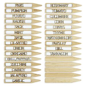 prospero living garden stakes – premium 7 inch wooden herb and vegetable garden plant labels – for indoor and outdoor planters, pots and boxes – 25 commonly grown herbs, veggies, and fruits.