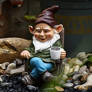 owmell drinking coffee garden gnome statue decoration 7.3″ gnome garden statue figurine ornament for indoor outdoor home garden patio yard lawn