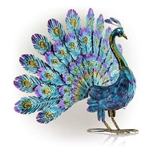 alpine corporation jum232 metal peacock outdoor statue, 32″ l x 12″ w x 23″ h, multi-color