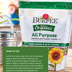 Burpee Natural Purpose Granular 4-Lb Organic Food for Growing Strong Plants | Good for Vegetable Garden, Flower Garden & Seed Starting, 4 lb, 4lb. Bag