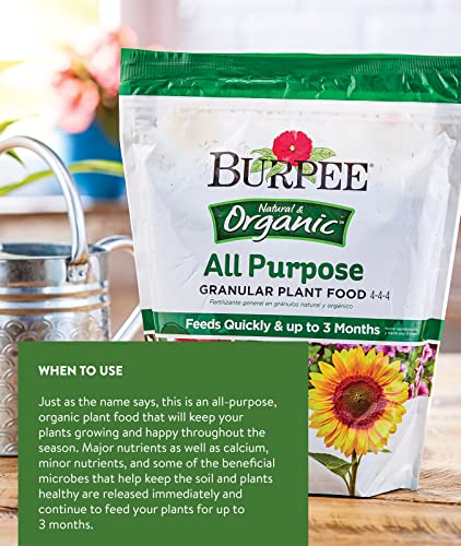 Burpee Natural Purpose Granular 4-Lb Organic Food for Growing Strong Plants | Good for Vegetable Garden, Flower Garden & Seed Starting, 4 lb, 4lb. Bag