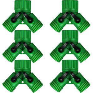 mudder 6 pack 3/4 inch garden hose y connectors plastic hose splitter with faucet watering shut off valves for landscaping, gardening, flower planting, irrigation (green)