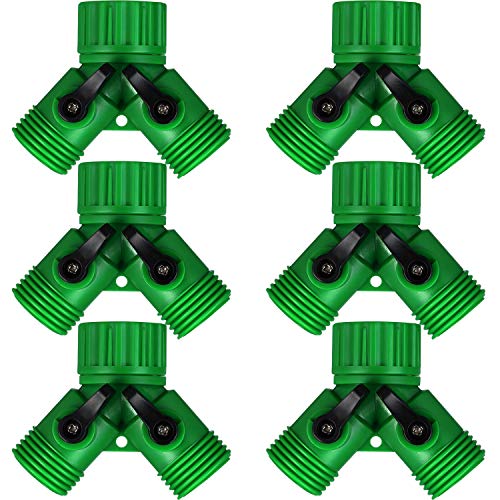 Mudder 6 Pack 3/4 Inch Garden Hose Y Connectors Plastic Hose Splitter with Faucet Watering Shut Off Valves for Landscaping, Gardening, Flower Planting, Irrigation (Green)