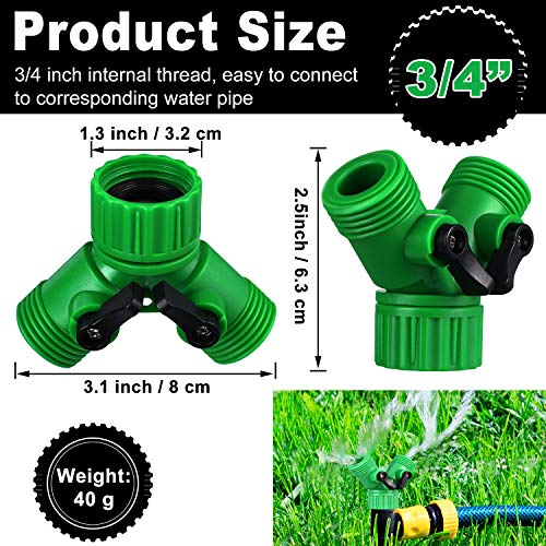 Mudder 6 Pack 3/4 Inch Garden Hose Y Connectors Plastic Hose Splitter with Faucet Watering Shut Off Valves for Landscaping, Gardening, Flower Planting, Irrigation (Green)