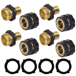 hourleey garden hose quick connector, 3/4 inch male and female garden hose fitting quick connector (4 set)