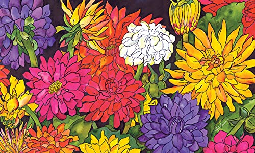 Toland Home Garden 800031 Dizzy Dahlias Spring Door Mat 18x30 Inch Flower Outdoor Doormat for Entryway Indoor Entrance