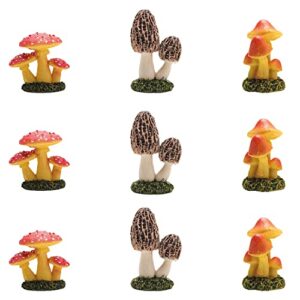 x hot popcorn 9pcs mini mushroom figurines mushroom resin figures fairy garden miniature moss landscape model for garden ornaments plant pots bonsai crafts