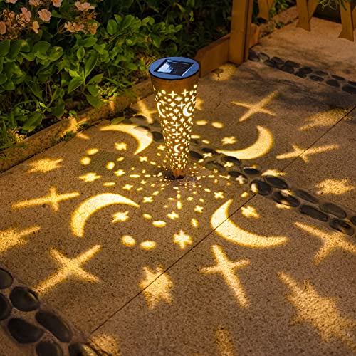 Go2garden Solar Garden Lights Outdoor Decorative Stake Lights Waterproof with Moon Star for Patio, Pathway, Backyard, Outside Decor, Lawn Ornaments (Copper, 6pack)