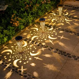 Go2garden Solar Garden Lights Outdoor Decorative Stake Lights Waterproof with Moon Star for Patio, Pathway, Backyard, Outside Decor, Lawn Ornaments (Copper, 6pack)