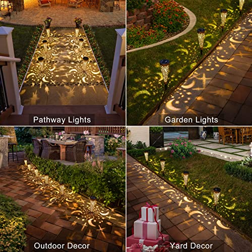 Go2garden Solar Garden Lights Outdoor Decorative Stake Lights Waterproof with Moon Star for Patio, Pathway, Backyard, Outside Decor, Lawn Ornaments (Copper, 6pack)