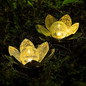 Huaxu Solar Lights Outdoor Garden, Crackle Globe Glass Lotus Decoration, Waterproof LED Metal Flower Lights for Patio,Lawn,Walkway,Tabletop,Ground