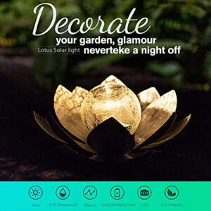 Huaxu Solar Lights Outdoor Garden, Crackle Globe Glass Lotus Decoration, Waterproof LED Metal Flower Lights for Patio,Lawn,Walkway,Tabletop,Ground