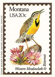 montana state bird & flower trading card (western meadowlark & bitterroot) 1991 bon air #26″the treasure state”