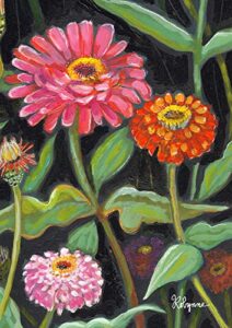 toland home garden 1112500 zinnias on black 12.5 x 18 inch decorative, garden flag (12.5″ x 18″)