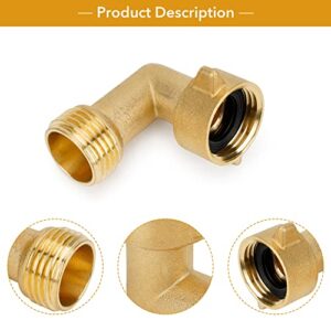 Stanbroil 90 Degree Garden Hose Elbow adapter- Solid Brass Fittings, RV Accessories for Outside Water Faucet 3/4" FHT x 3/4" MHT (2 pack)