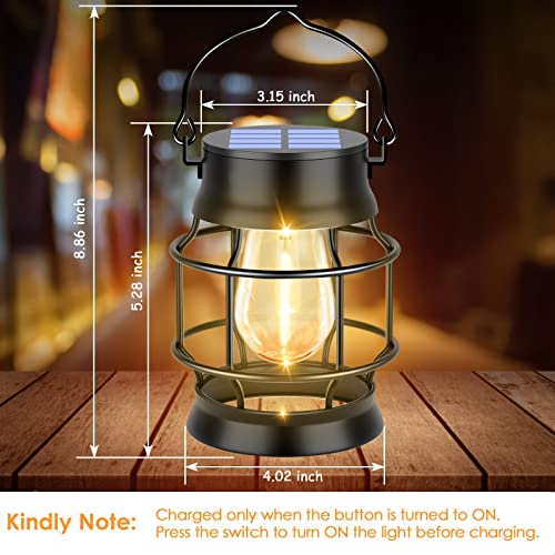 UBright Solar Lantern 2 Pack Solar Outdoor Lights Metal Hanging Solar Lights Lanterns , Solar Lights Outdoor Waterproof Retro Design with Edison Bulb Decorative for Patio Porch Fence Garden Lawn