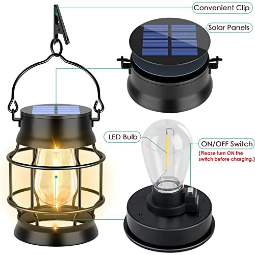 UBright Solar Lantern 2 Pack Solar Outdoor Lights Metal Hanging Solar Lights Lanterns , Solar Lights Outdoor Waterproof Retro Design with Edison Bulb Decorative for Patio Porch Fence Garden Lawn