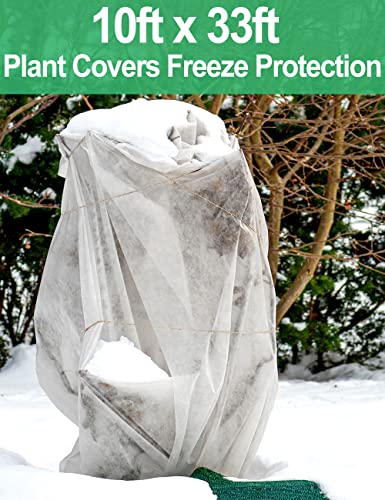 Plant Cover Freeze Protection 10FT x 33FT, Wohohoho 1.0oz/yd² Heavy Duty Plant Blanket, Frost Protection Down to -5°C/23°F, Anti-UV, Reusable Garden Floating Row Cover for Plants Vegetable Fruits