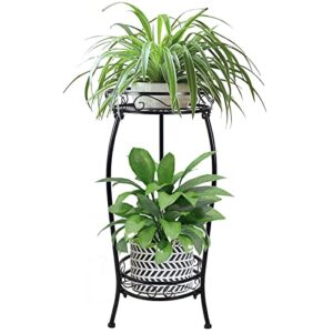 mocory plant stand indoor outdoor 2 tier 27″ tall metal potted holder rack flower pot stand heavy duty plant shelf rustproof iron multiple plant round supports rack for planter corner garden balcony patio