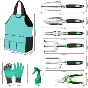 Glaric Gardening Tool Set 10 Pcs, Aluminum Garden Hand Tools Set Heavy Duty with Garden Gloves ,Trowel and Organizer Tote Bag ,Planting Tools ,Gardening Gifts for Women Men