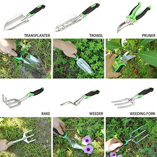 Glaric Gardening Tool Set 10 Pcs, Aluminum Garden Hand Tools Set Heavy Duty with Garden Gloves ,Trowel and Organizer Tote Bag ,Planting Tools ,Gardening Gifts for Women Men