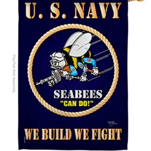 Breeze Decor Sea Bees House Flag Armed Forces Navy USN Seabee United State American Military Veteran Retire Official Decoration Banner Small Garden Yard Gift Double-Sided, 28" x 40", Made in USA