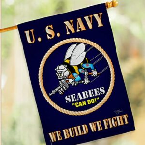 Breeze Decor Sea Bees House Flag Armed Forces Navy USN Seabee United State American Military Veteran Retire Official Decoration Banner Small Garden Yard Gift Double-Sided, 28" x 40", Made in USA