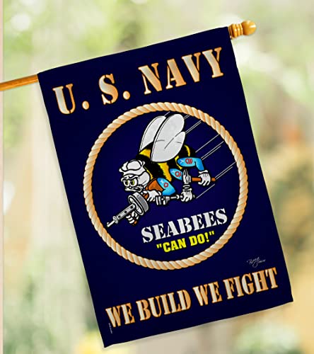 Breeze Decor Sea Bees House Flag Armed Forces Navy USN Seabee United State American Military Veteran Retire Official Decoration Banner Small Garden Yard Gift Double-Sided, 28" x 40", Made in USA