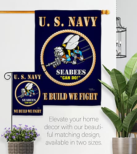 Breeze Decor Sea Bees House Flag Armed Forces Navy USN Seabee United State American Military Veteran Retire Official Decoration Banner Small Garden Yard Gift Double-Sided, 28" x 40", Made in USA