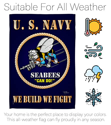 Breeze Decor Sea Bees House Flag Armed Forces Navy USN Seabee United State American Military Veteran Retire Official Decoration Banner Small Garden Yard Gift Double-Sided, 28" x 40", Made in USA