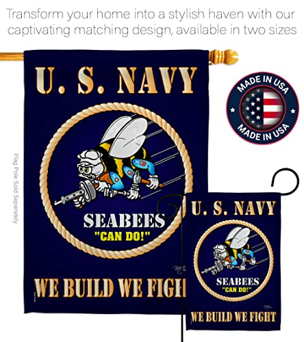 Breeze Decor Sea Bees House Flag Armed Forces Navy USN Seabee United State American Military Veteran Retire Official Decoration Banner Small Garden Yard Gift Double-Sided, 28" x 40", Made in USA