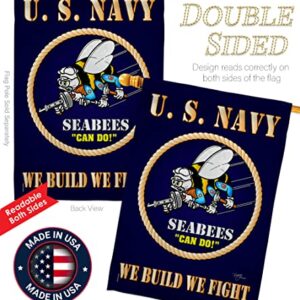 Breeze Decor Sea Bees House Flag Armed Forces Navy USN Seabee United State American Military Veteran Retire Official Decoration Banner Small Garden Yard Gift Double-Sided, 28" x 40", Made in USA