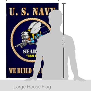 Breeze Decor Sea Bees House Flag Armed Forces Navy USN Seabee United State American Military Veteran Retire Official Decoration Banner Small Garden Yard Gift Double-Sided, 28" x 40", Made in USA