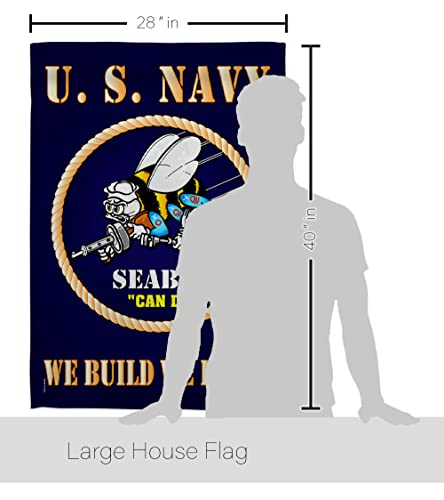 Breeze Decor Sea Bees House Flag Armed Forces Navy USN Seabee United State American Military Veteran Retire Official Decoration Banner Small Garden Yard Gift Double-Sided, 28" x 40", Made in USA