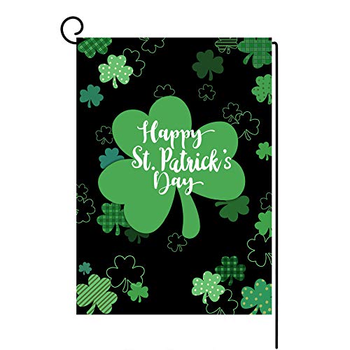 Happy St. Patrick's Day Garden Flag Vertical Double Sided Green Shamrock Garden Flag, St Patricks Day Holiday Yard Home Outdoor Decoration 12.5 x 18 Inch