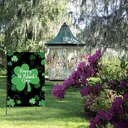 Happy St. Patrick's Day Garden Flag Vertical Double Sided Green Shamrock Garden Flag, St Patricks Day Holiday Yard Home Outdoor Decoration 12.5 x 18 Inch