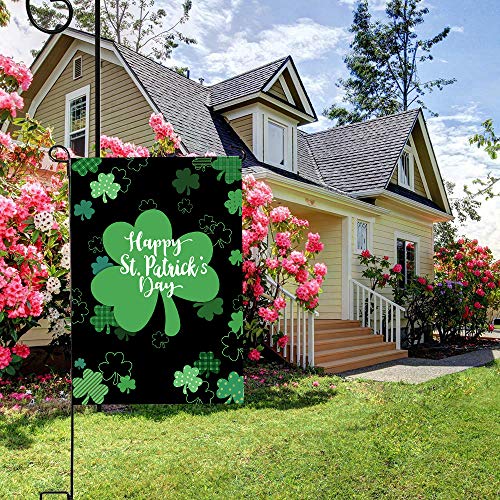 Happy St. Patrick's Day Garden Flag Vertical Double Sided Green Shamrock Garden Flag, St Patricks Day Holiday Yard Home Outdoor Decoration 12.5 x 18 Inch