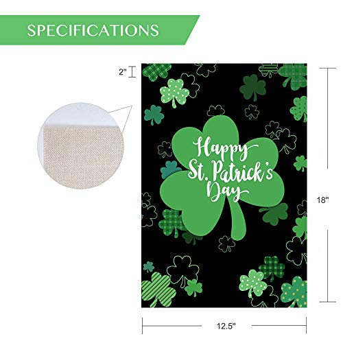 Happy St. Patrick's Day Garden Flag Vertical Double Sided Green Shamrock Garden Flag, St Patricks Day Holiday Yard Home Outdoor Decoration 12.5 x 18 Inch