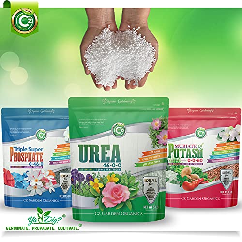 Urea Fertilizer 46-0-0 Made in USA Plant Food for Indoor/Outdoor Flowers & Organic Gardens - Promotes Lush Growth - Lettuce, Green Lawns, Fruit, Vegetables, Citrus Trees, Tie Dye Granules Prills 5LB